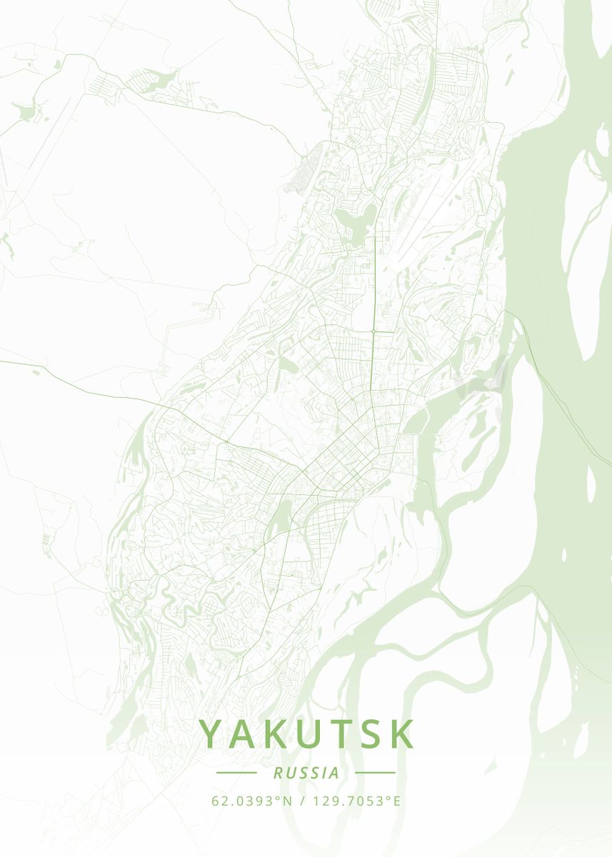 'Yakutsk Russia' Poster, picture, metal print, paint by Designer Map ...