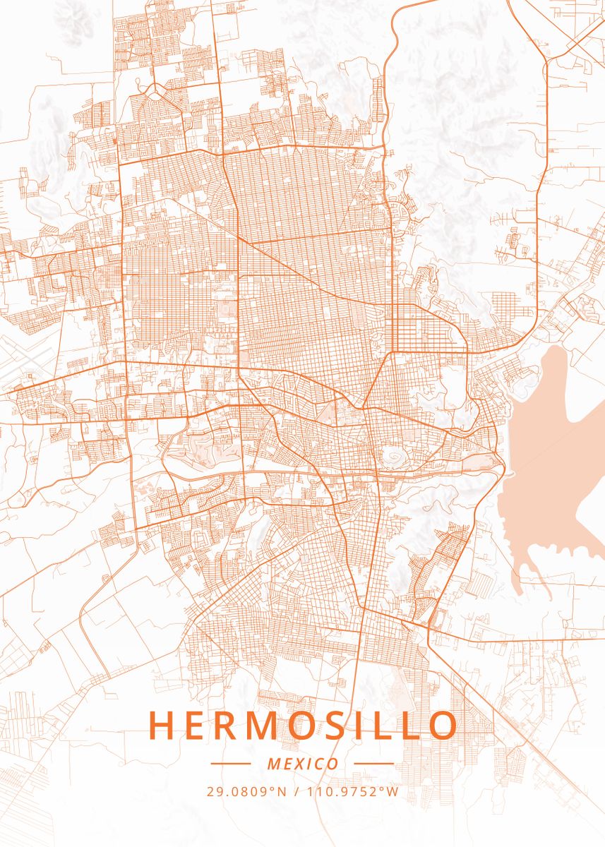 'Hermosillo Mexico' Poster, picture, metal print, paint by Designer Map ...