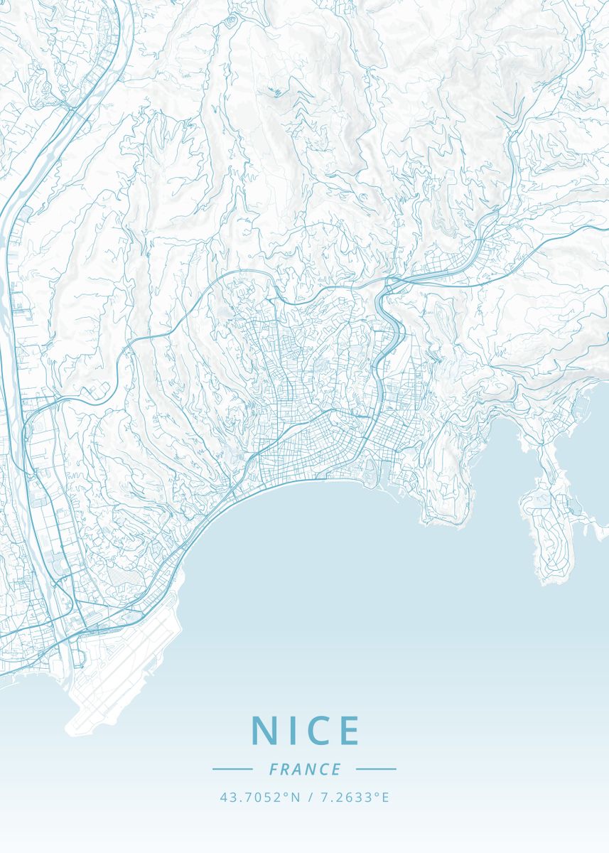 'Nice France' Poster, picture, metal print, paint by Designer Map Art ...