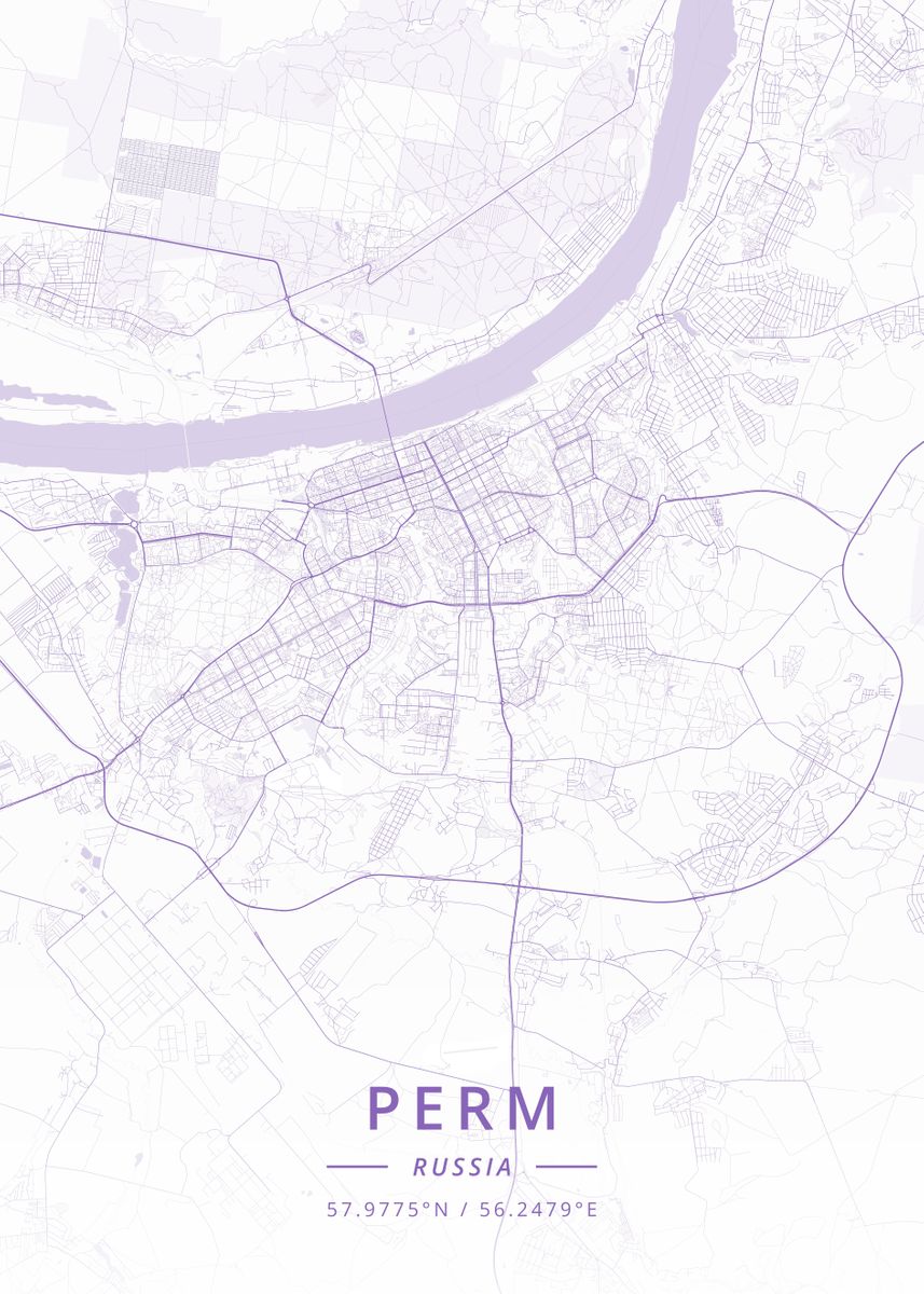 'Perm Russia' Poster, picture, metal print, paint by Designer Map Art ...