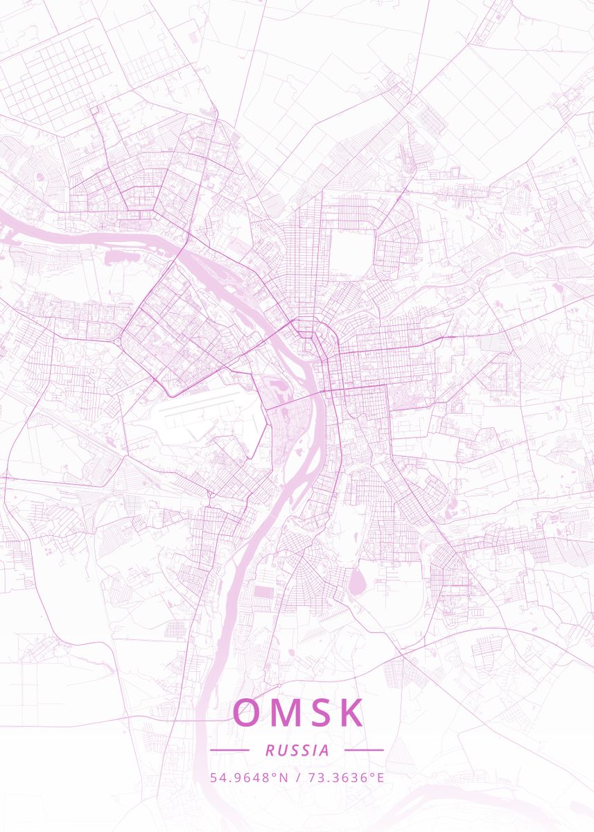 'Omsk Russia' Poster, picture, metal print, paint by Designer Map Art ...