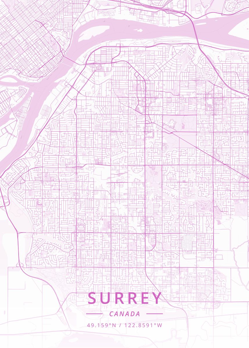 'Surrey Canada' Poster, picture, metal print, paint by Designer Map Art ...