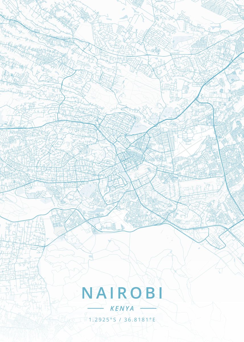'Nairobi Kenya' Poster, picture, metal print, paint by Designer Map Art ...