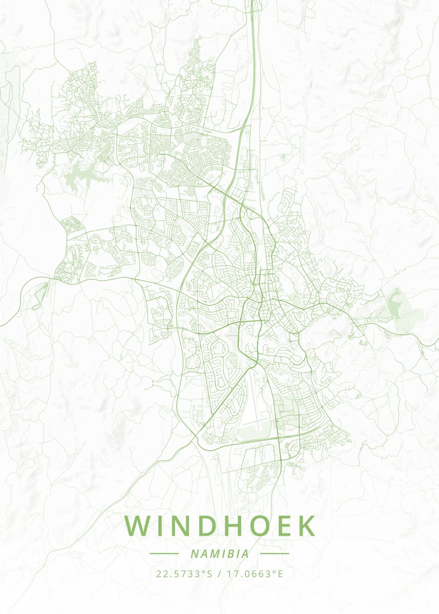 'Windhoek Namibia' Poster, picture, metal print, paint by Designer Map ...