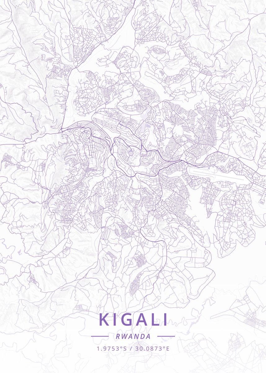 'Kigali Rwanda' Poster, picture, metal print, paint by Designer Map Art ...