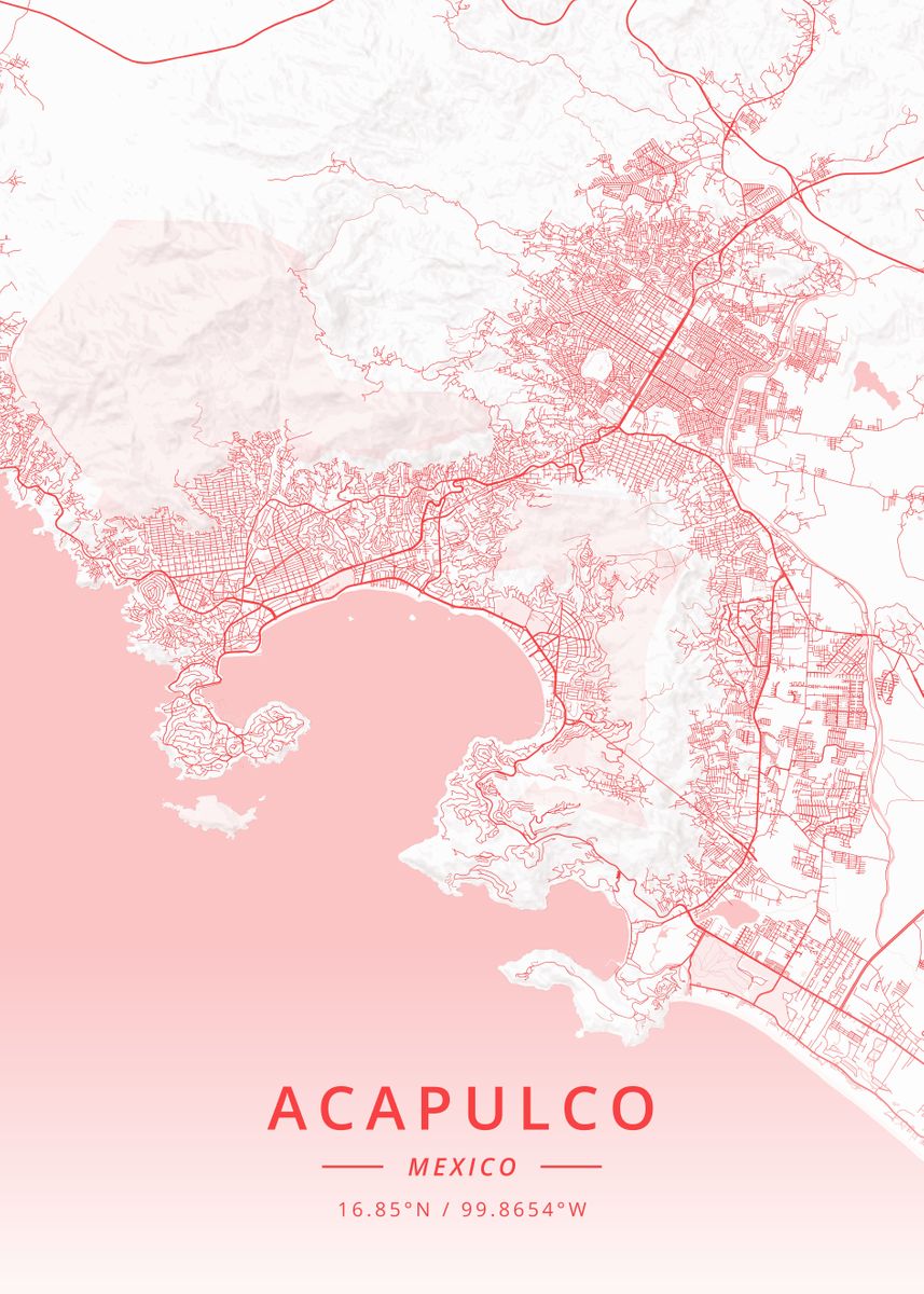 'Acapulco Mexico' Poster, picture, metal print, paint by Designer Map ...