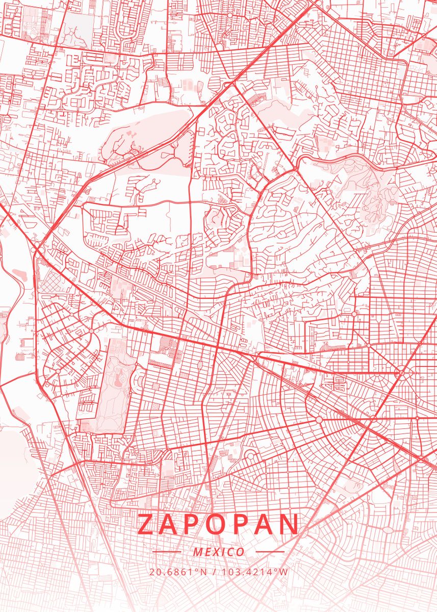 'Zapopan Mexico' Poster, picture, metal print, paint by Designer Map ...