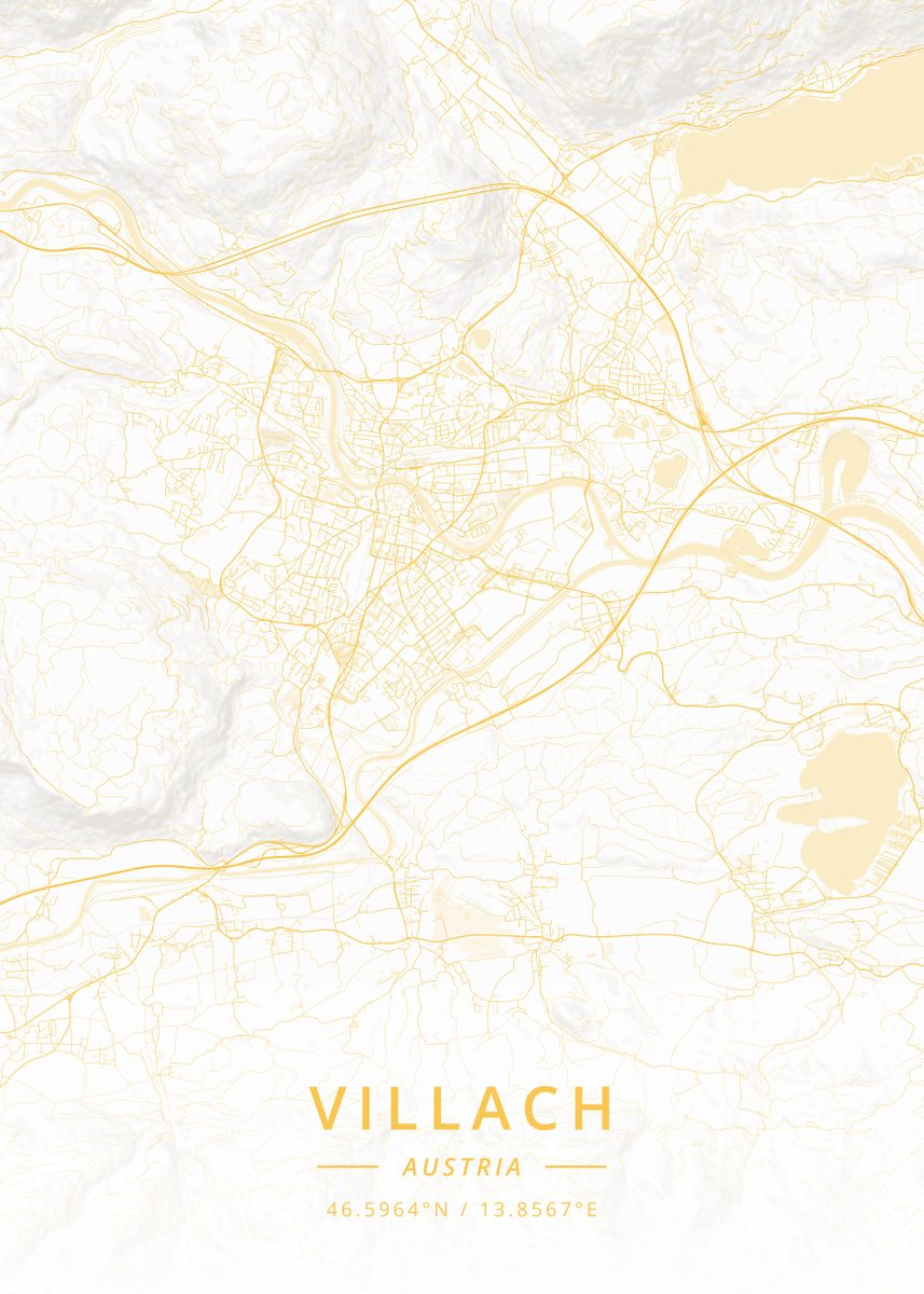 'Villach Austria' Poster, picture, metal print, paint by Designer Map ...