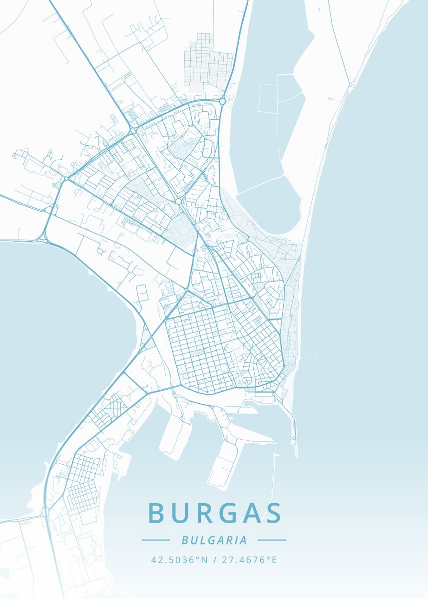 'Burgas Bulgaria' Poster, picture, metal print, paint by Designer Map ...