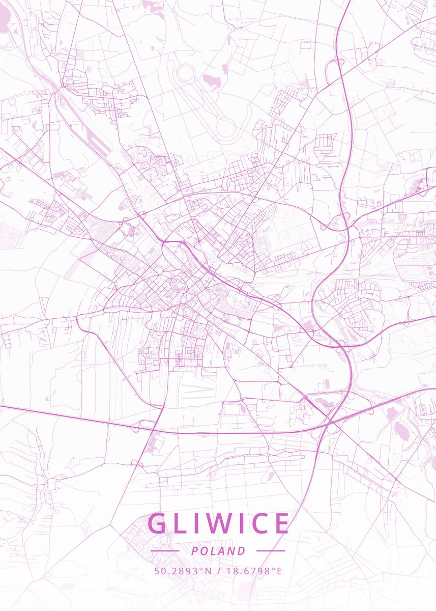 'Gliwice Poland' Poster, picture, metal print, paint by Designer Map ...