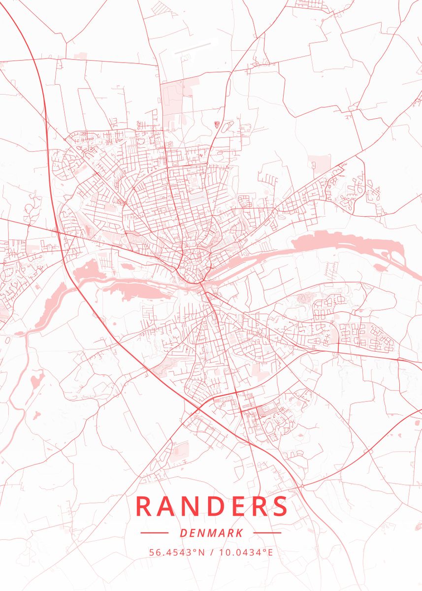 'Randers Denmark' Poster, picture, metal print, paint by Designer Map ...