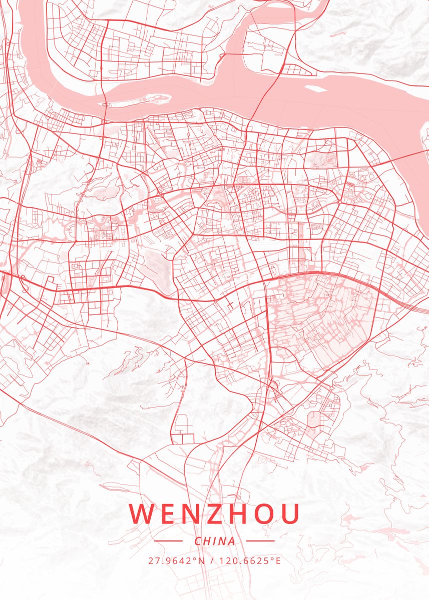 'Wenzhou China' Poster, picture, metal print, paint by Designer Map Art ...