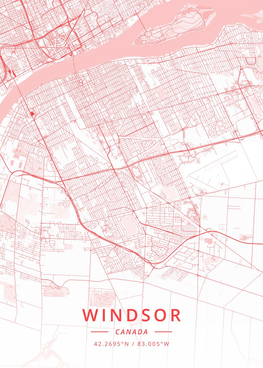 'Windsor Canada' Poster, picture, metal print, paint by Designer Map ...
