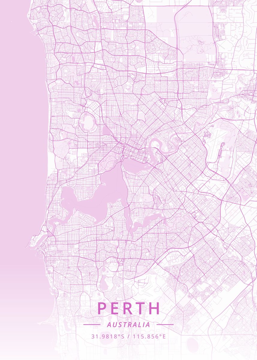 'Perth Australia' Poster, picture, metal print, paint by Designer Map ...