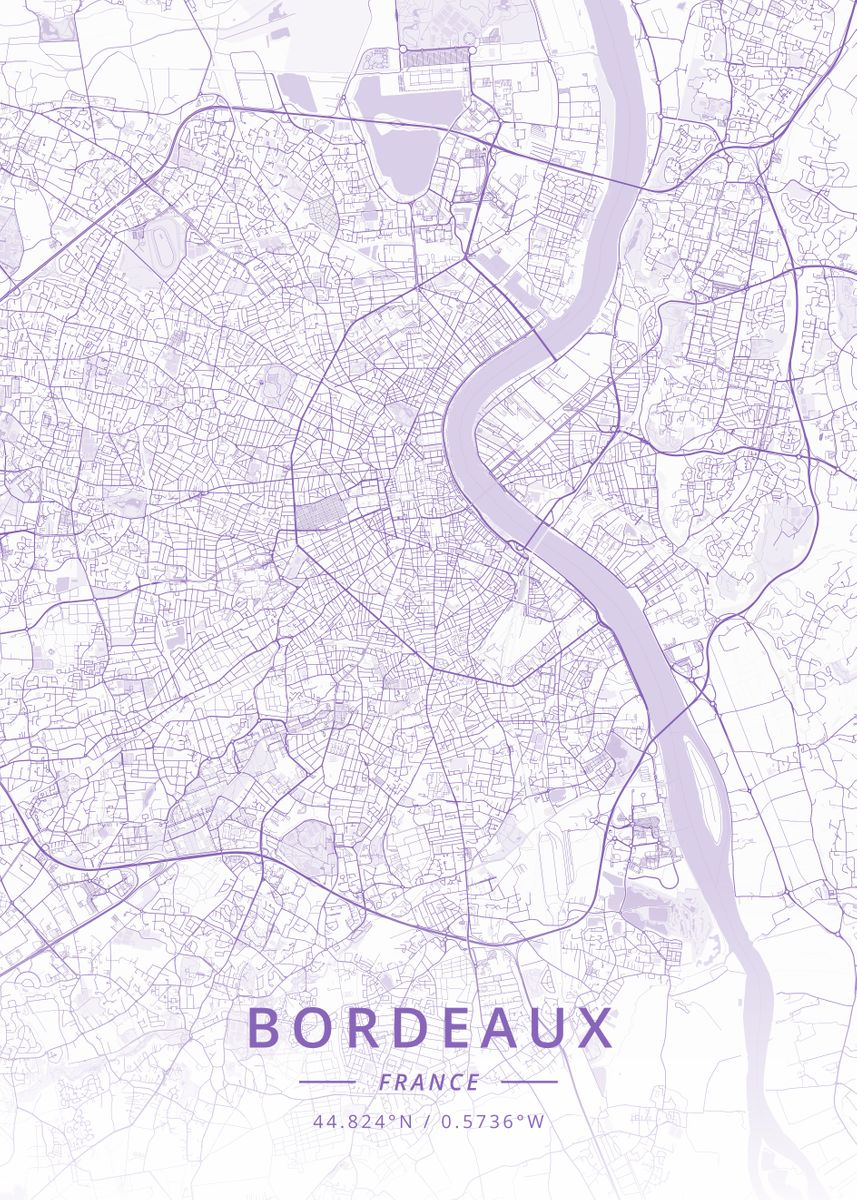 'Bordeaux France' Poster, picture, metal print, paint by Designer Map ...