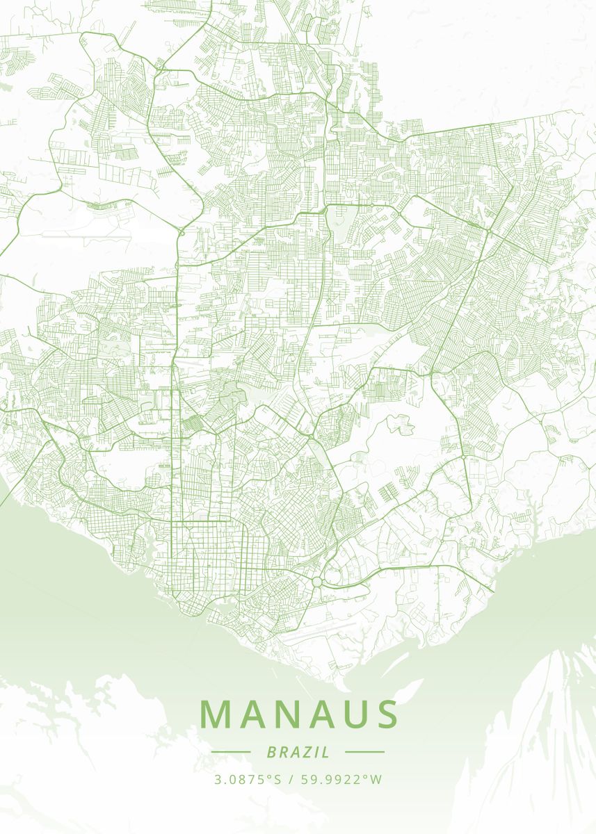 'Manaus Brazil' Poster, picture, metal print, paint by Designer Map Art ...