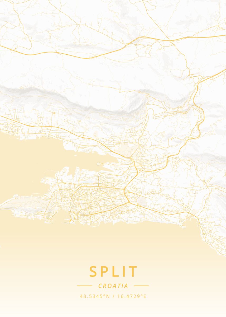 'Split Croatia' Poster, picture, metal print, paint by Designer Map Art ...