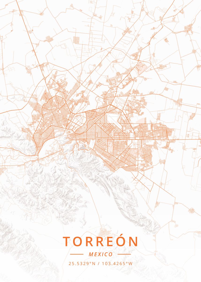 'Torreon Mexico' Poster, picture, metal print, paint by Designer Map ...