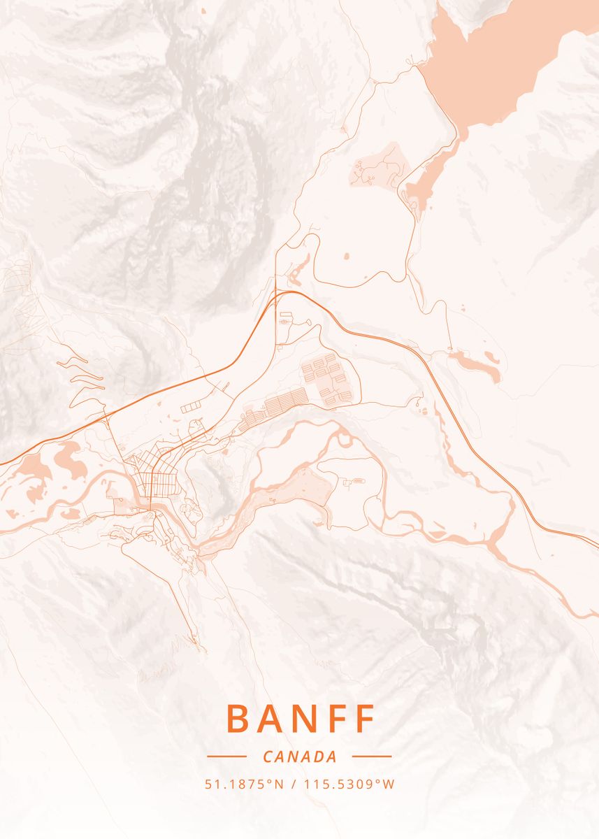 'Banff Canada' Poster, picture, metal print, paint by Designer Map Art ...