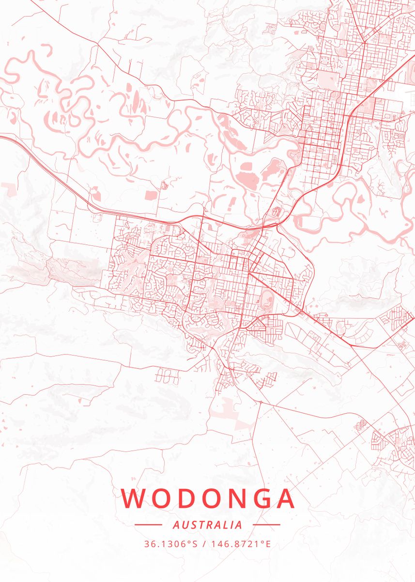 'Wodonga Australia' Poster, picture, metal print, paint by Designer Map ...
