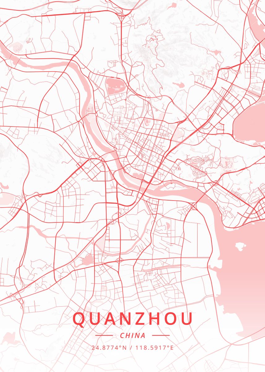 'Quanzhou China' Poster, picture, metal print, paint by Designer Map ...