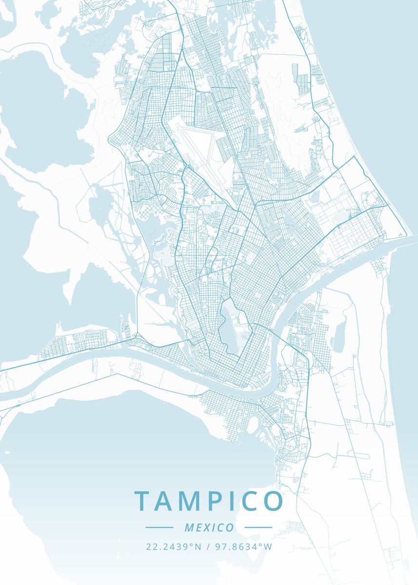 'Tampico Mexico' Poster, picture, metal print, paint by Designer Map ...
