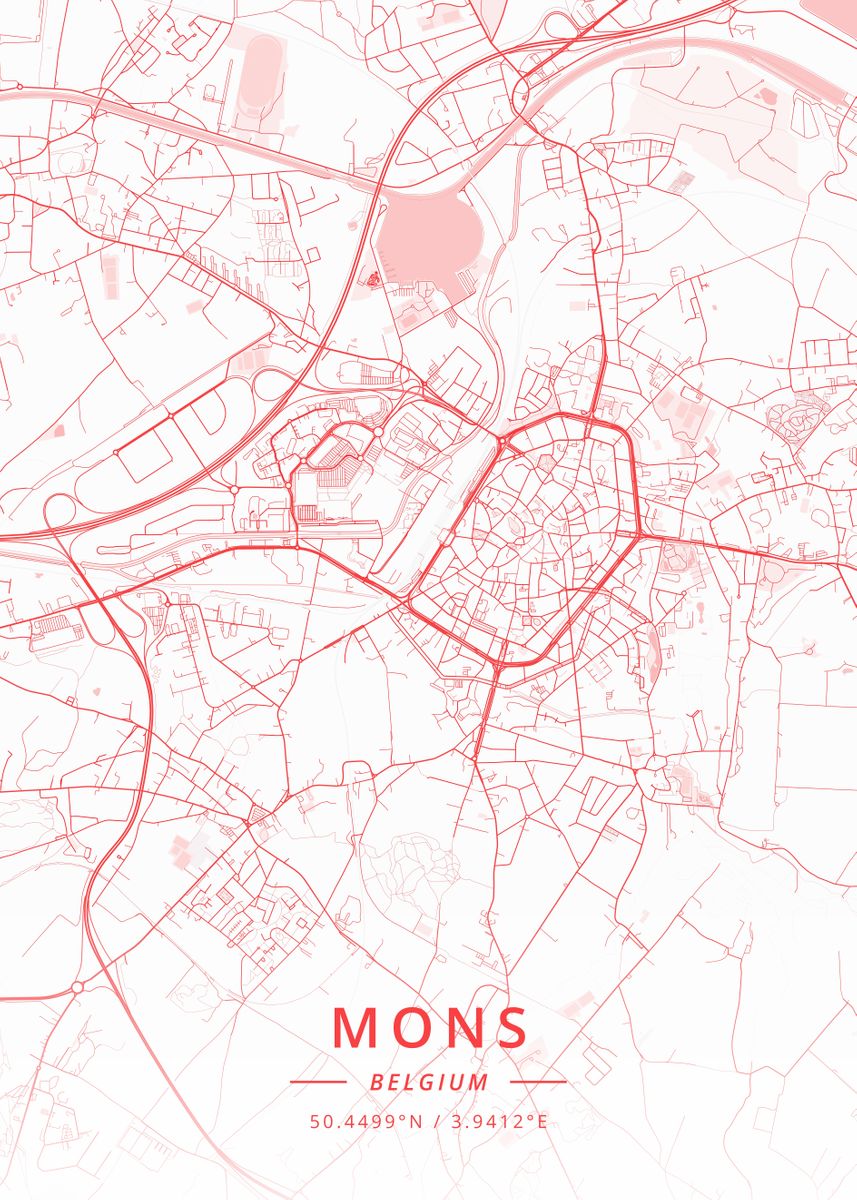 'Mons Belgium' Poster, picture, metal print, paint by Designer Map Art ...