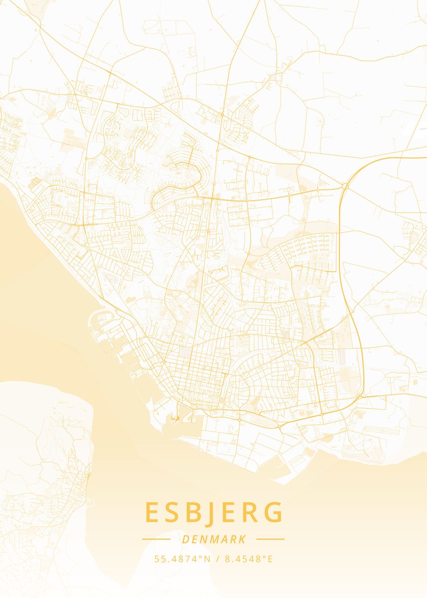 'Esbjerg Denmark' Poster, picture, metal print, paint by Designer Map ...