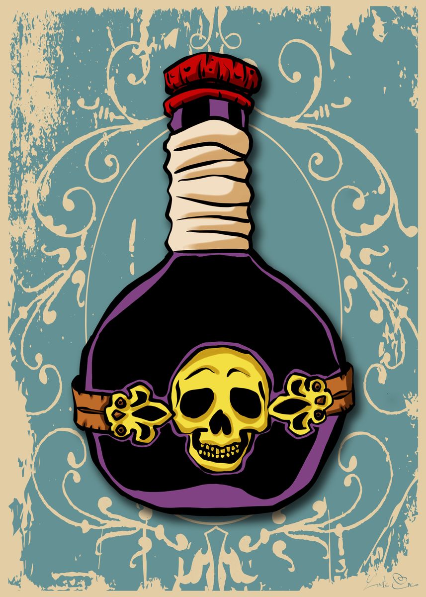 'Pirate bottle of rum ' Poster, picture, metal print, paint by ...