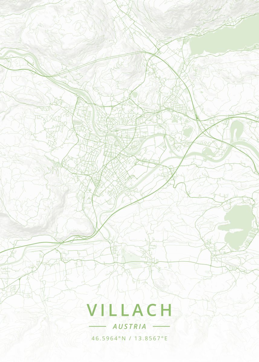 'Villach Austria' Poster, picture, metal print, paint by Designer Map ...
