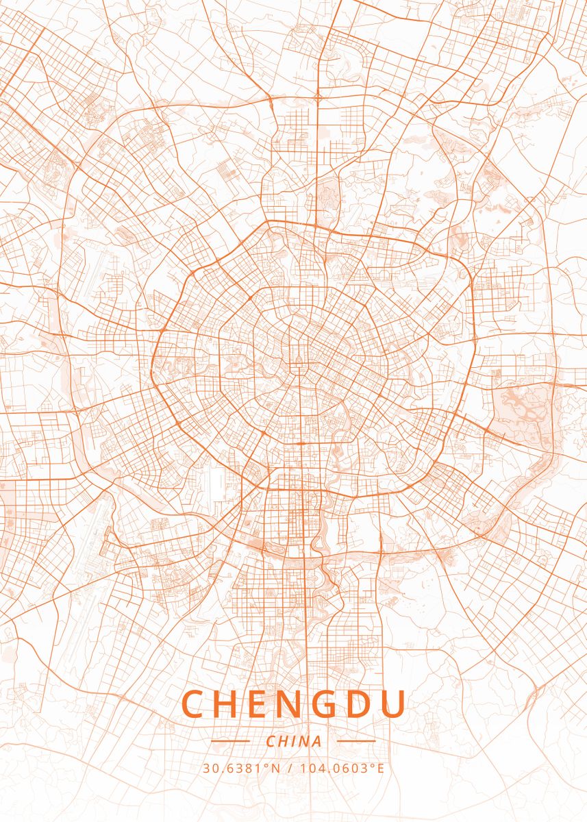 'Chengdu China' Poster, picture, metal print, paint by Designer Map Art ...