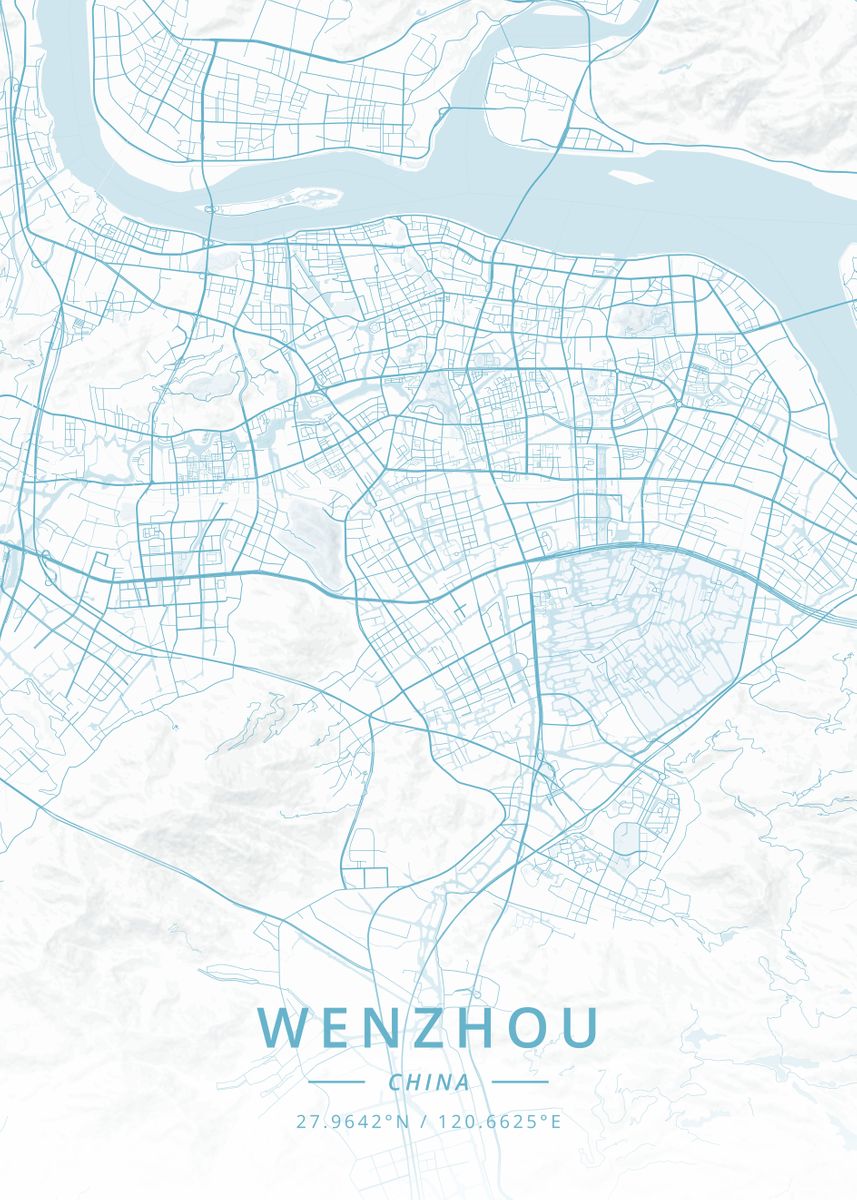 'Wenzhou China' Poster, picture, metal print, paint by Designer Map Art ...
