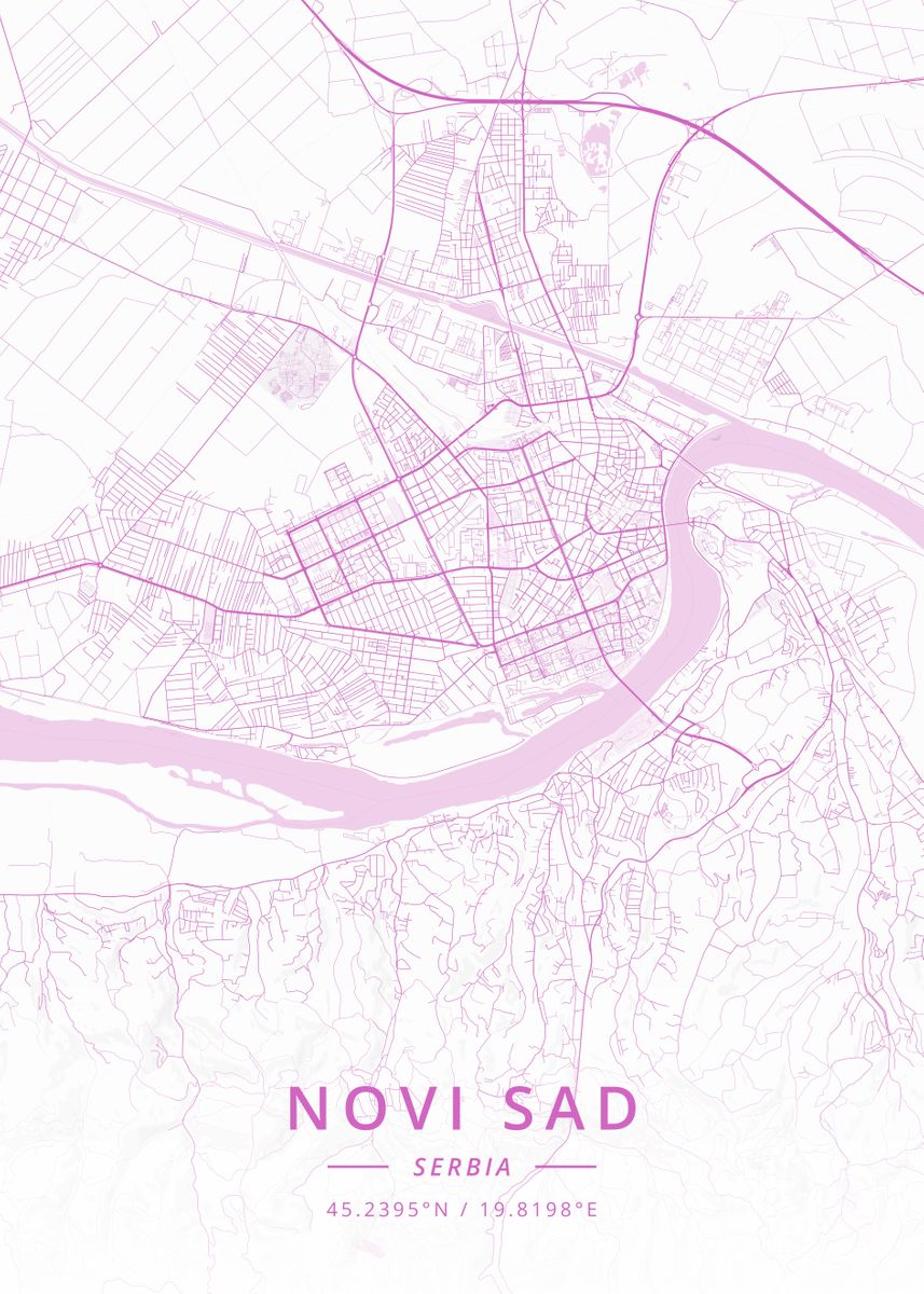 'Novi Sad Serbia' Poster, picture, metal print, paint by Designer Map ...