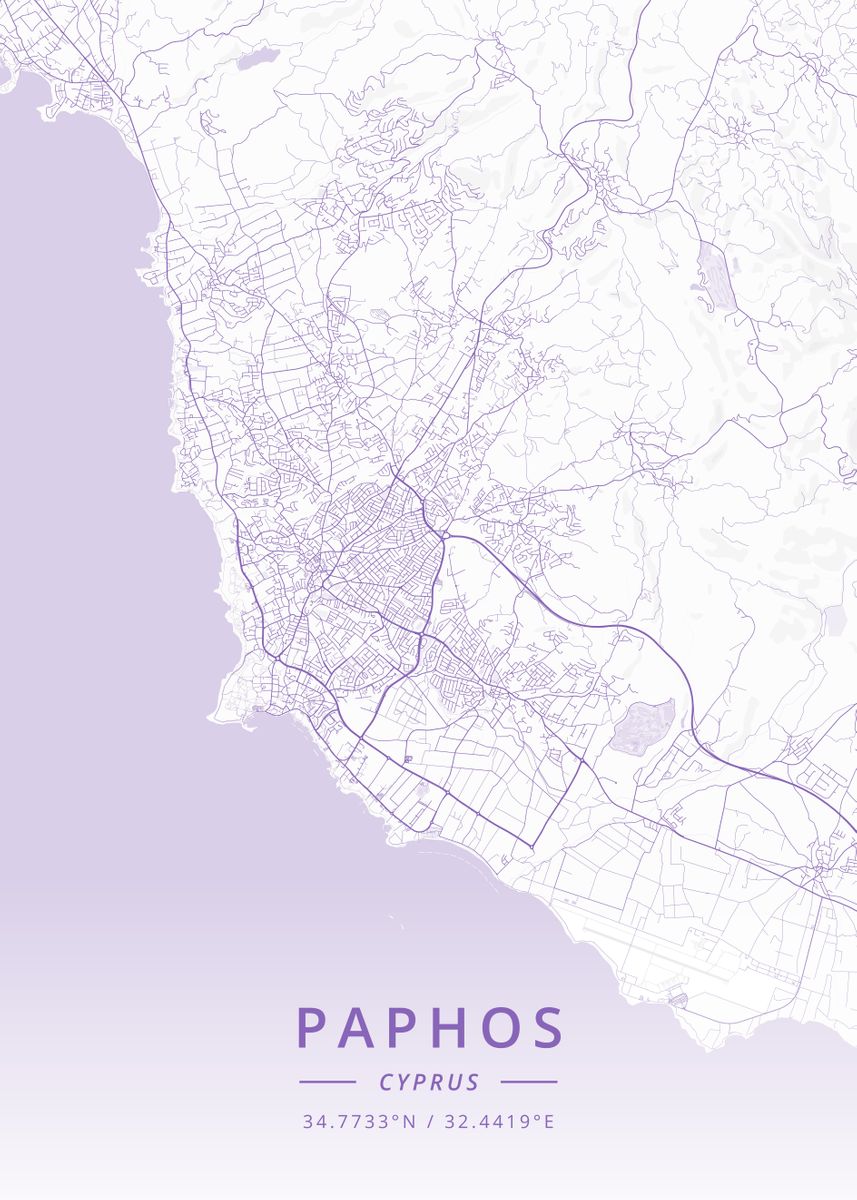 'Paphos Cyprus' Poster, picture, metal print, paint by Designer Map Art ...