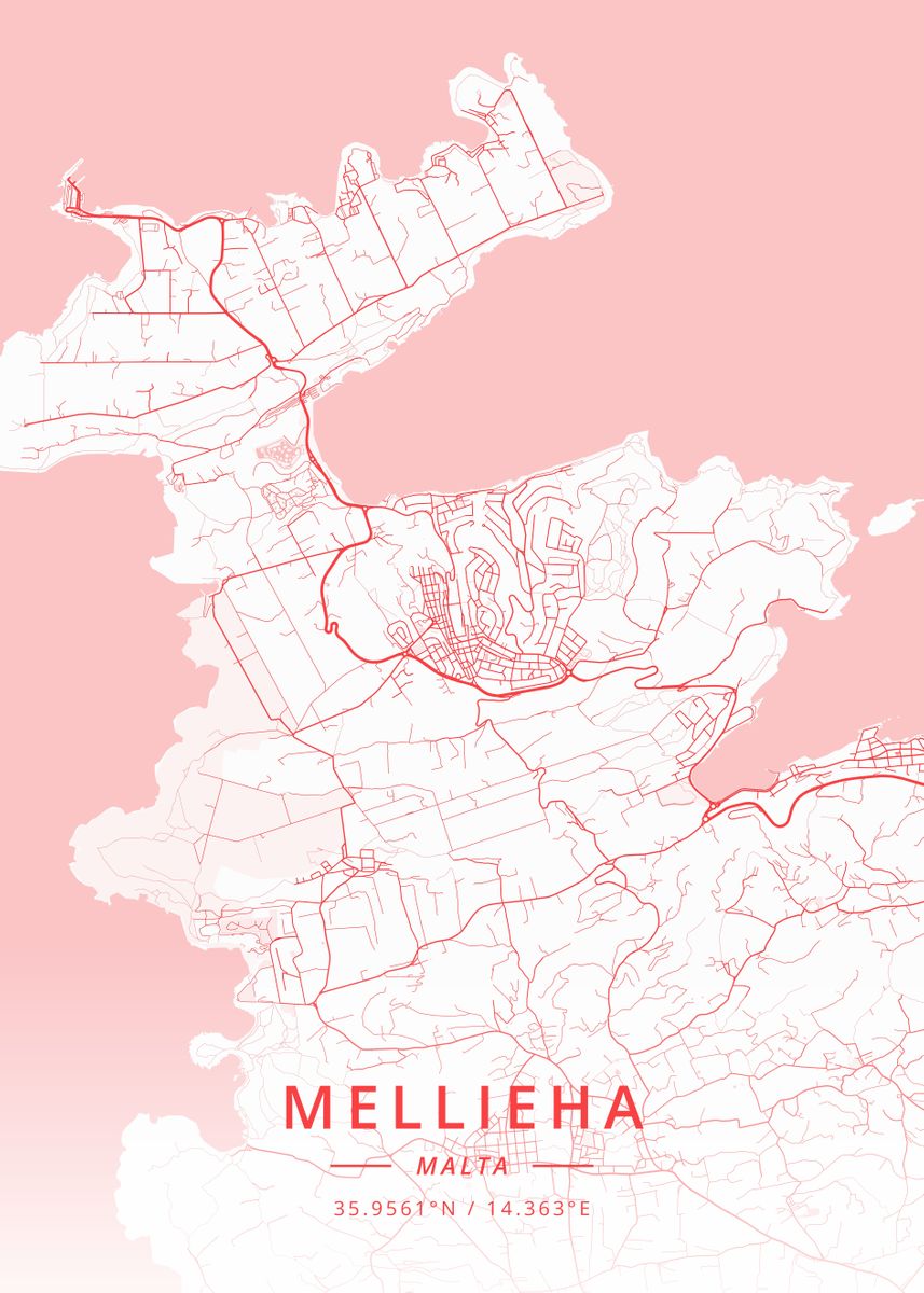 'Mellieha Malta' Poster, picture, metal print, paint by Designer Map ...
