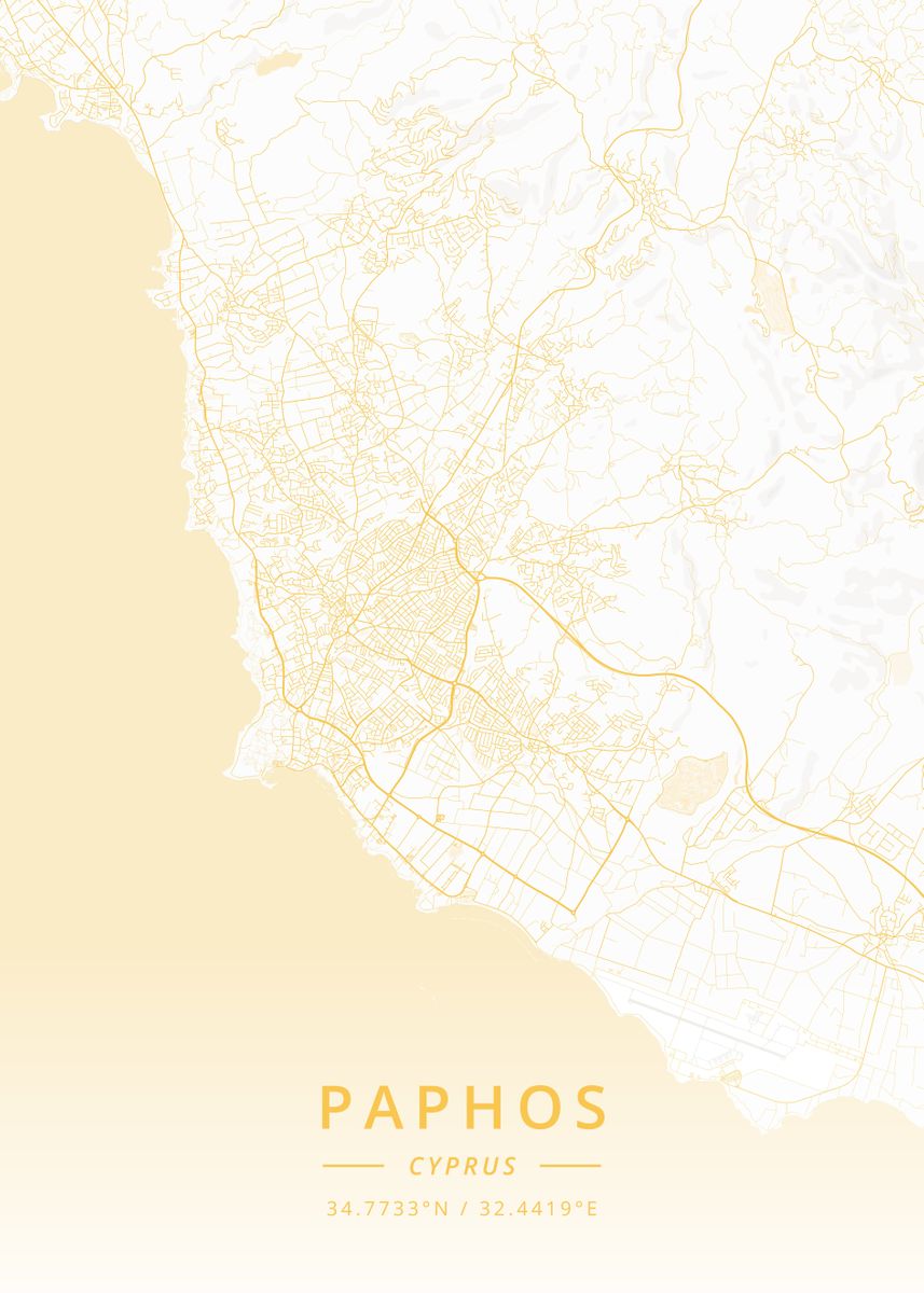 'Paphos Cyprus' Poster, picture, metal print, paint by Designer Map Art ...