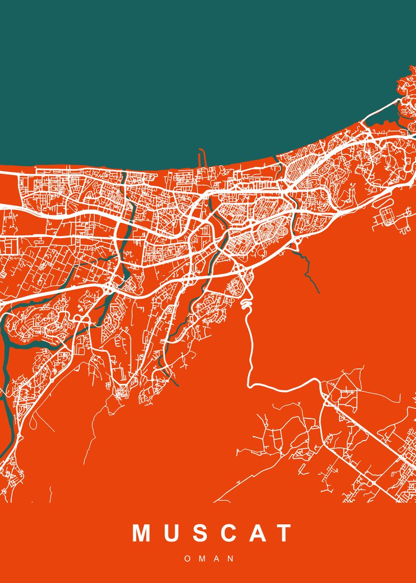 'MUSCAT City Map OMAN ' Poster by UrbanMaps | Displate