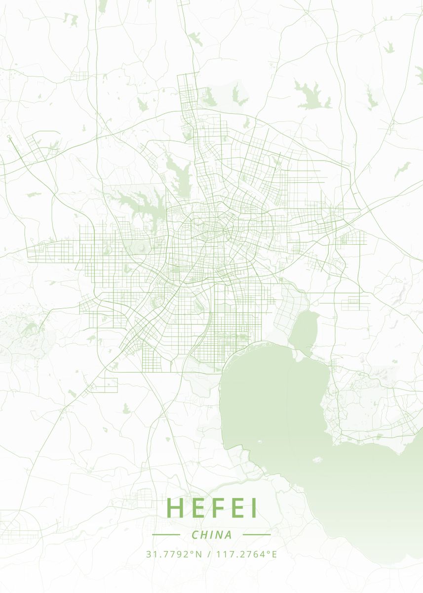 'Hefei China' Poster, picture, metal print, paint by Designer Map Art ...