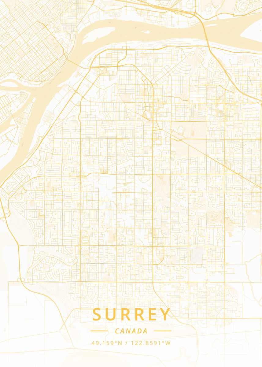 'Surrey Canada' Poster, picture, metal print, paint by Designer Map Art ...