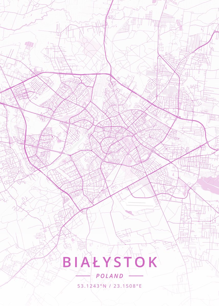 'Bialystok Poland' Poster, picture, metal print, paint by Designer Map ...