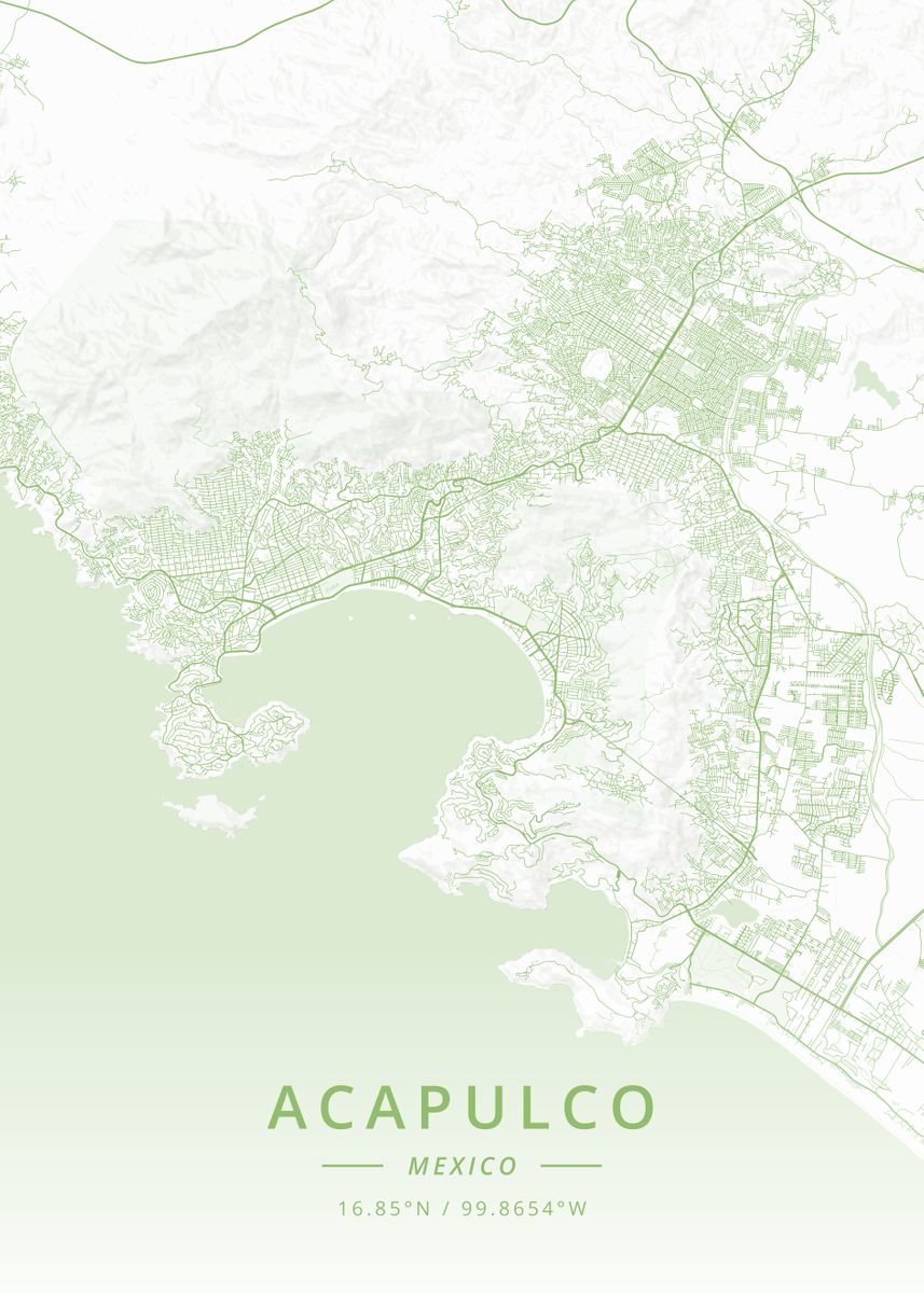 'Acapulco Mexico' Poster, picture, metal print, paint by Designer Map ...
