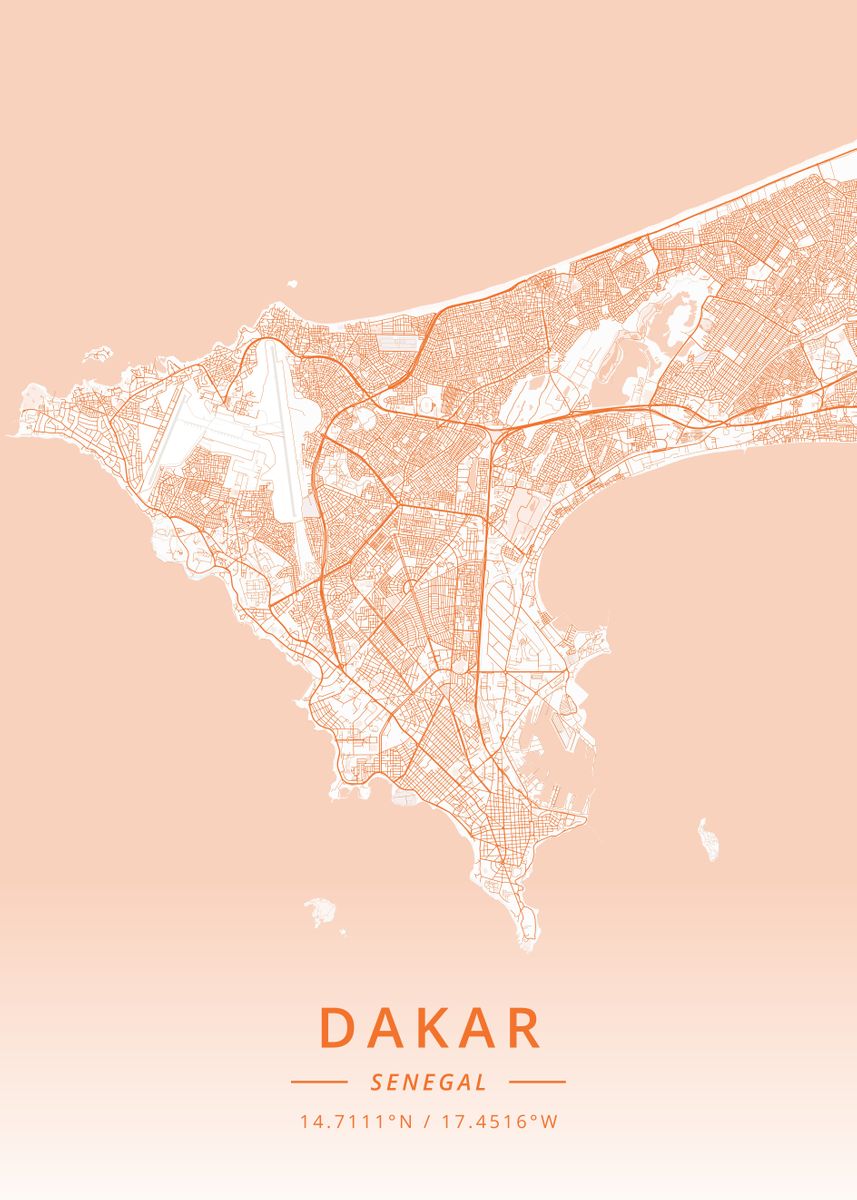 'Dakar Senegal' Poster, picture, metal print, paint by Designer Map Art ...