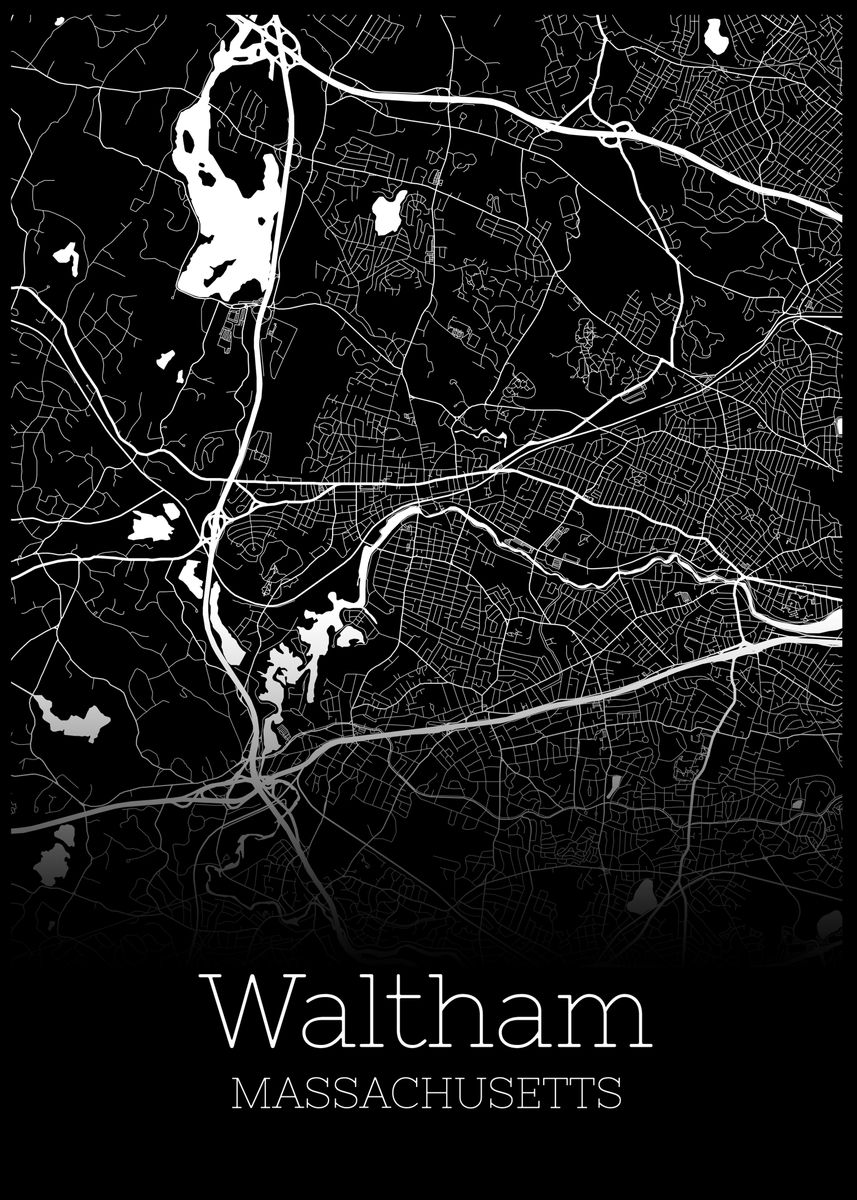 'Waltham Massachusetts map' Poster, picture, metal print, paint by ...
