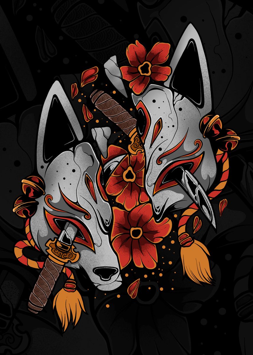 'Slashed Kitsune' Poster, picture, metal print, paint by Hiro Labs ...
