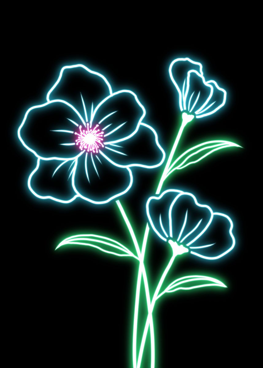 'Neon Flower' Poster, picture, metal print, paint by Pegasus Art | Displate