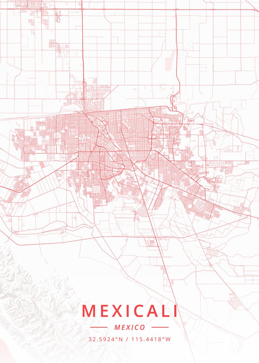 'Mexicali Mexico' Poster, picture, metal print, paint by Designer Map ...