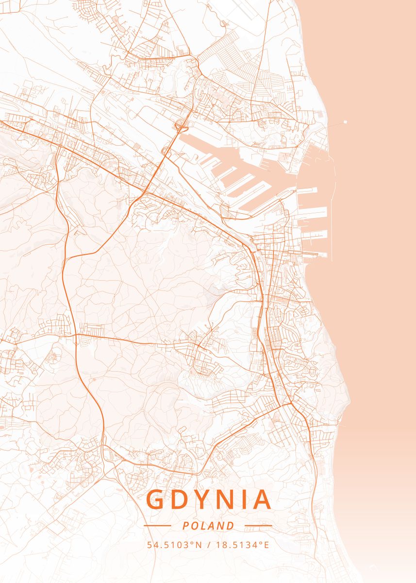 'Gdynia Poland' Poster, picture, metal print, paint by Designer Map Art ...