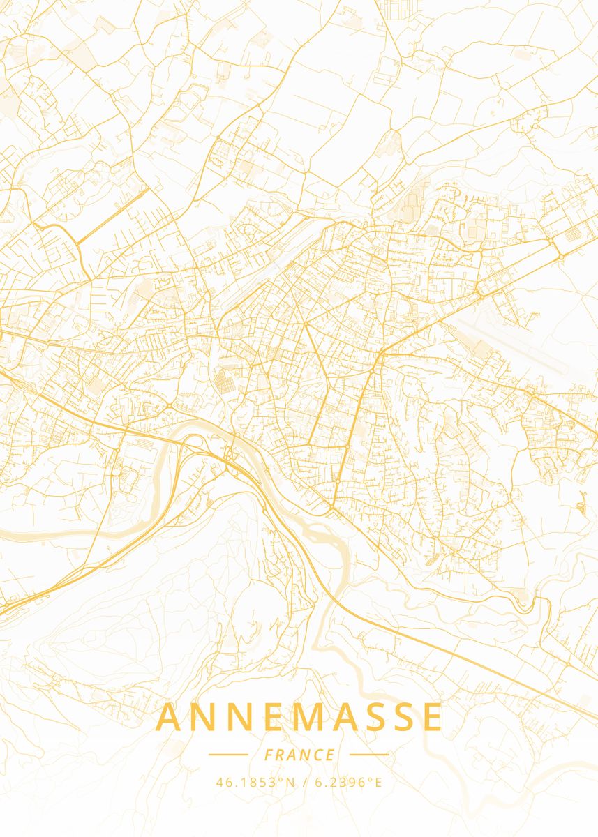 'Annemasse France' Poster, picture, metal print, paint by Designer Map ...