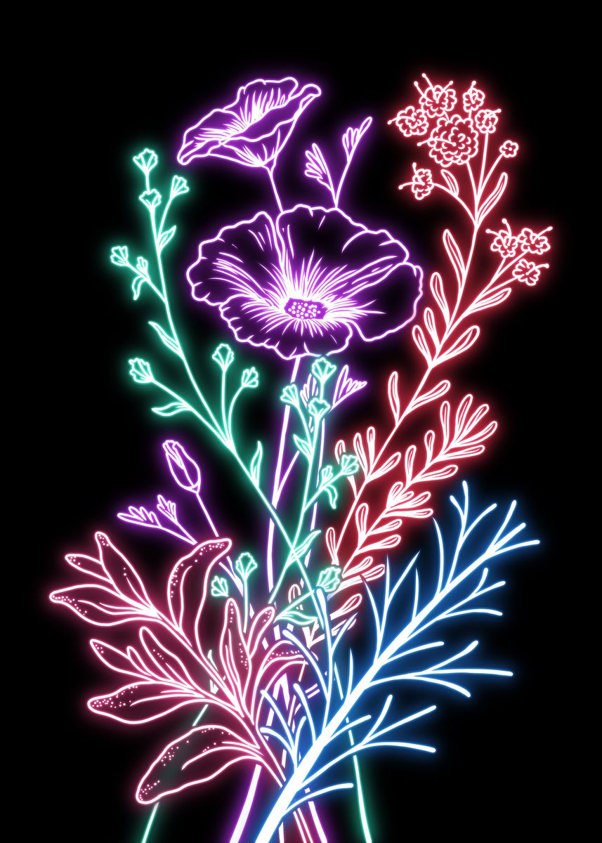'Neon Flower' Poster by Pegasus Art | Displate