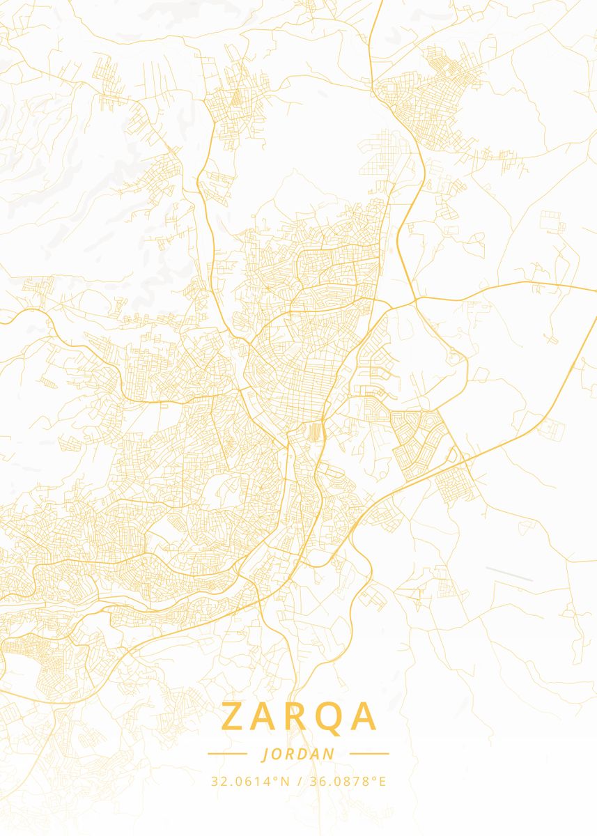 'Zarqa Jordan' Poster, picture, metal print, paint by Designer Map Art ...